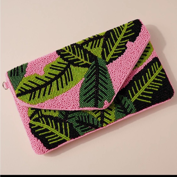 Avenue Zoe | Bags | Avenue Zoe Beaded Palm Leaf Clutch Crossbody Purse ...